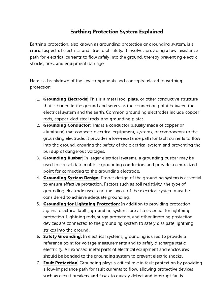Earthing Protection System Explained | PDF | Equipment | Electricity