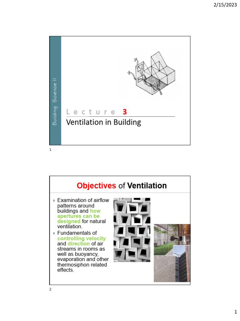 Lecture 3 - Ventilation in Buildings | PDF | Ventilation (Architecture) | Atmosphere Of Earth