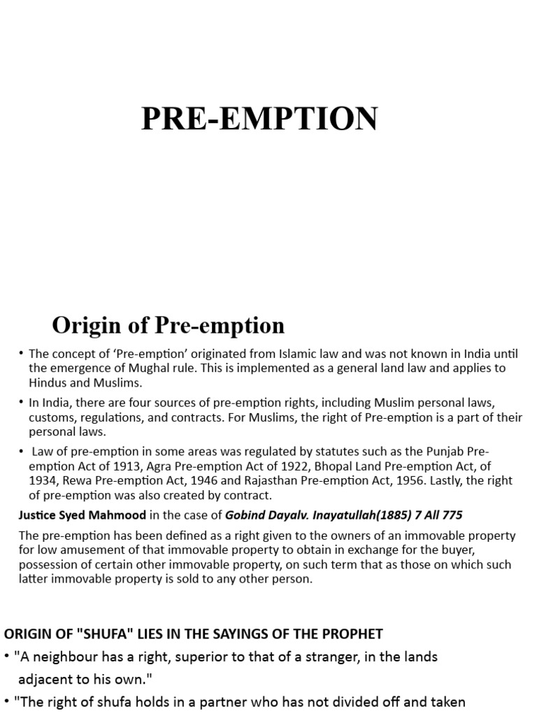 Pre Emption. Slides | PDF | Property Law | Civil Law (Common Law)