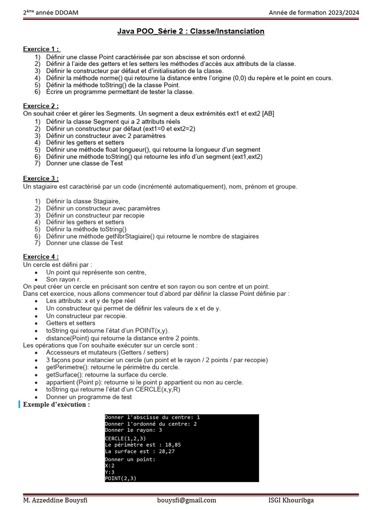 Série 2 POO - Classe - Instanciation | PDF | Constructeur (programmation) | Programmation