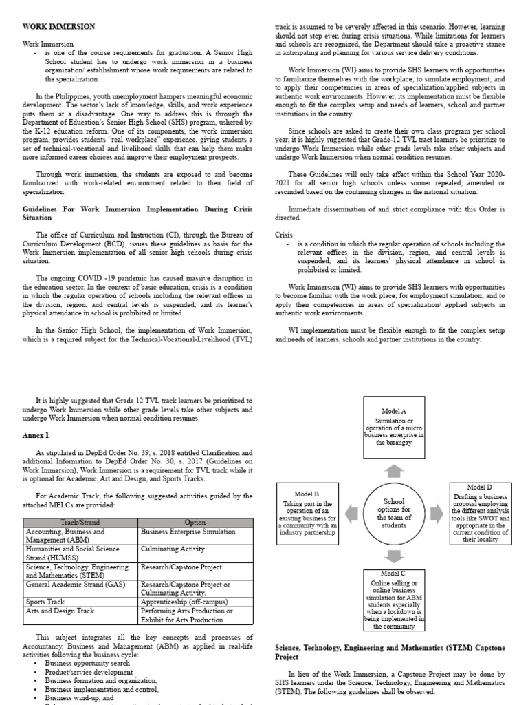 Work Immersion | PDF | Learning | Science, Technology, Engineering, And ...