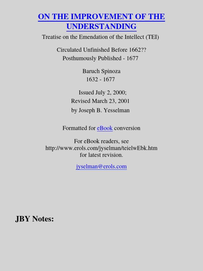 Spinoza's Intellect Emendation Treatise | PDF | Idea | Knowledge