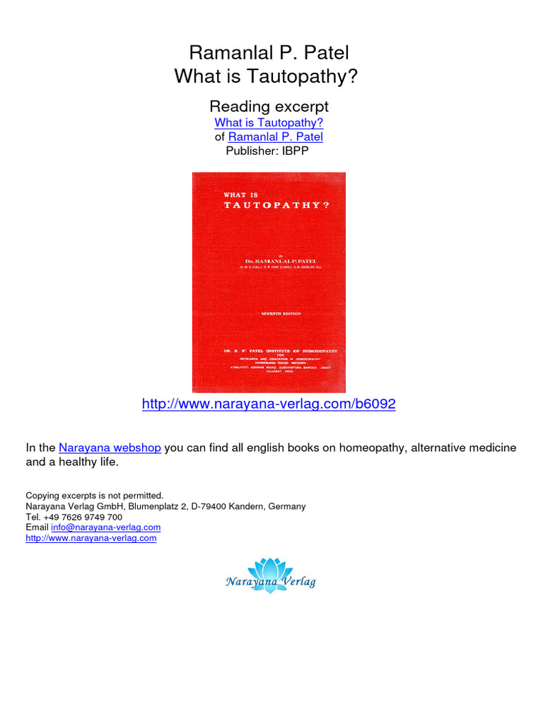What Is Tautopathy Ramanlal P Patel.06092 - 1contents | PDF | Wellness