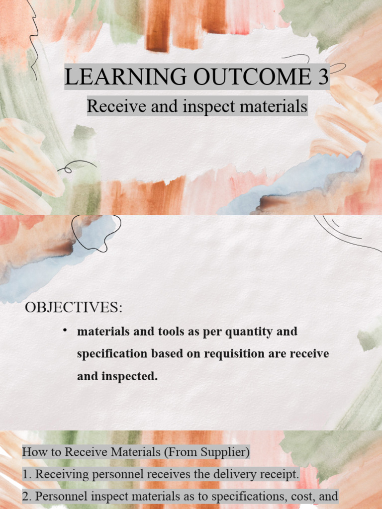 Learning Outcome 3 - Receive and Inspect Materials | PDF | Business ...