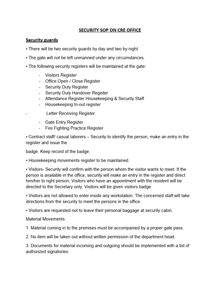 Security SOP | PDF | Emergency | Safety