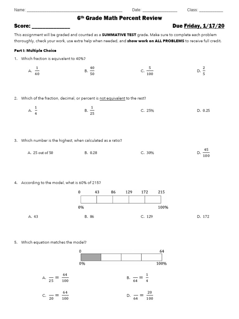Percent Review Take Home Test | Download Free PDF | Ratio | Numbers