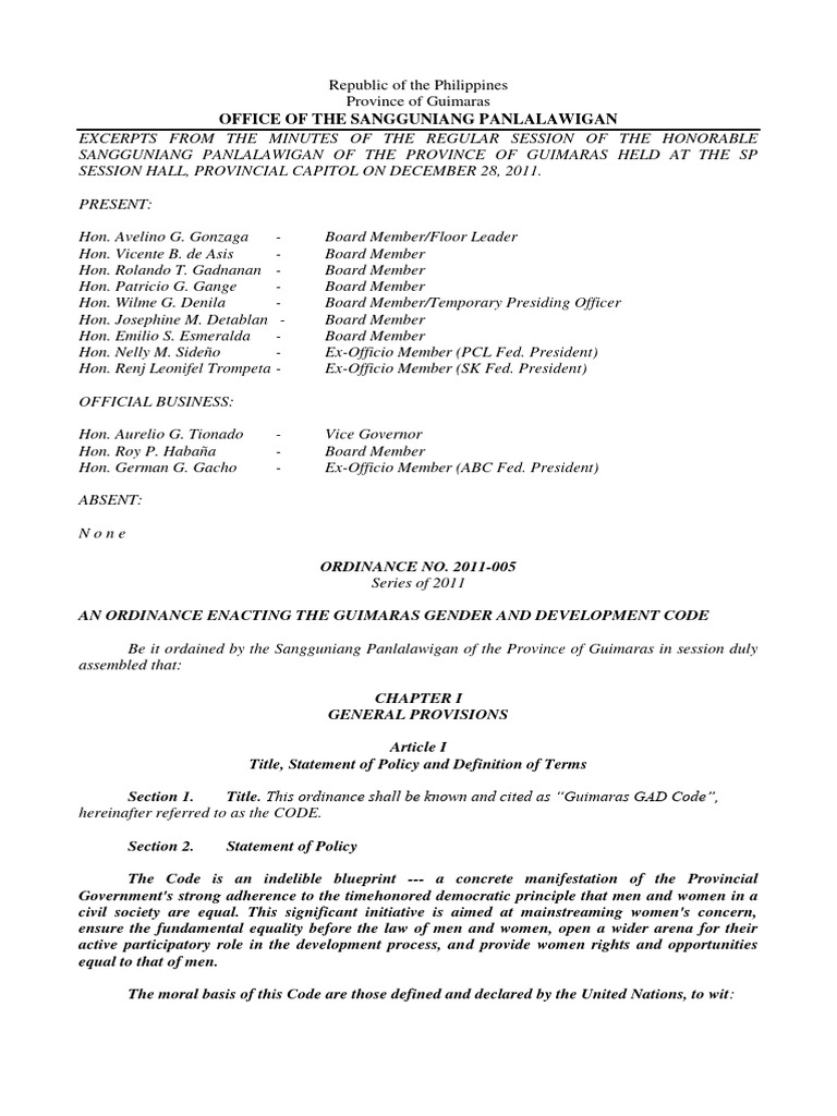 Approved GAD Code | PDF | Violence Against Women | Woman