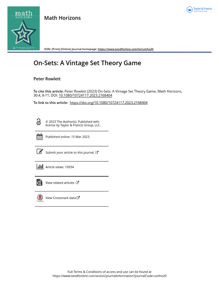 On-Sets A Vintage Set Theory Game | PDF | Dice | Mathematics