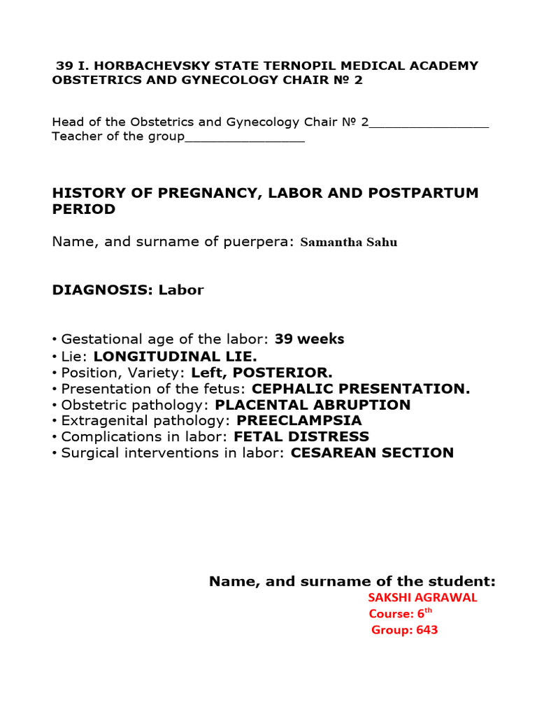 gynae case history | PDF | Childbirth | Pregnancy