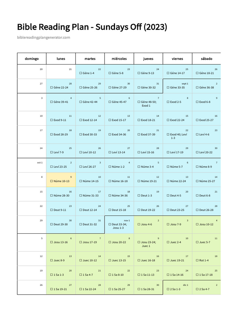 Bible Reading Plan - Sundays Off (2023) - Bible Reading Plan Generator ...