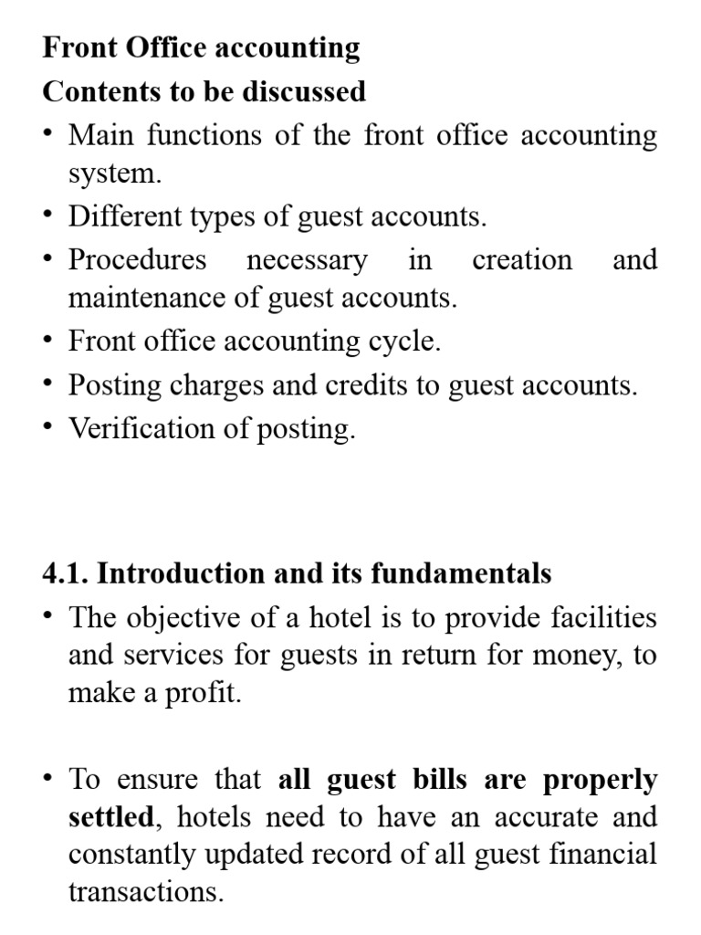 UNIT 4 - Front Office Accounting | PDF | Debits And Credits | Credit Card