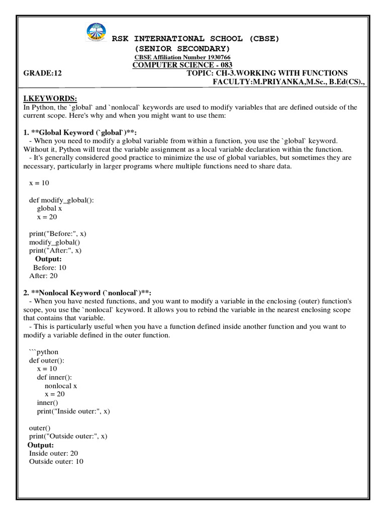 Function and Libraries Notes | PDF | Scope (Computer Science) | Namespace