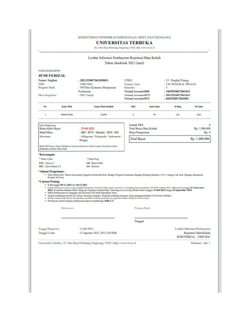 Pembayaran Semester | PDF