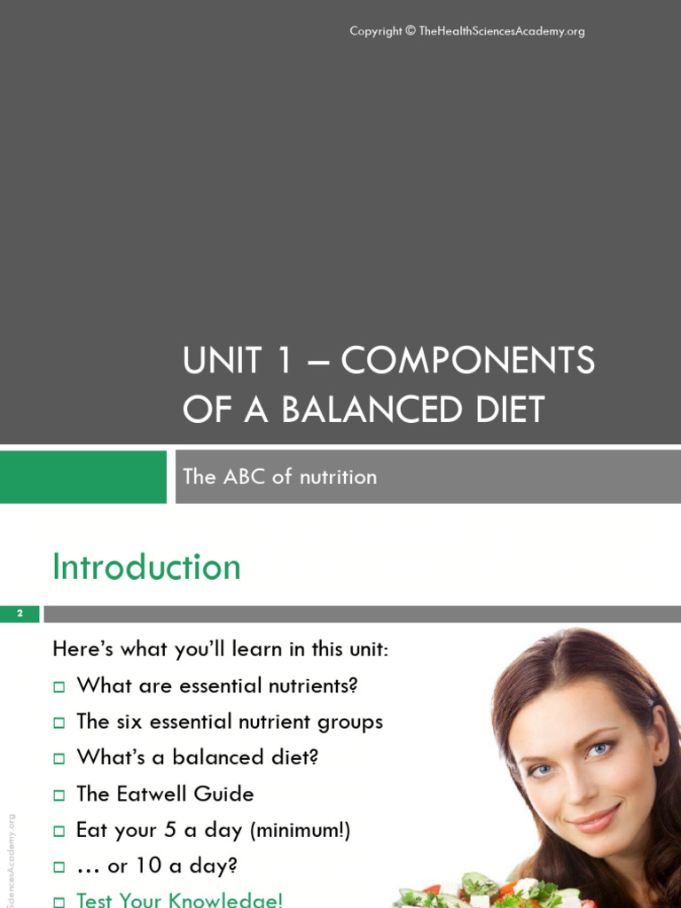FSNC - U1 - Components of A Balanced Diet - The Health Sciences Academy - FINAL | PDF | Diet ...