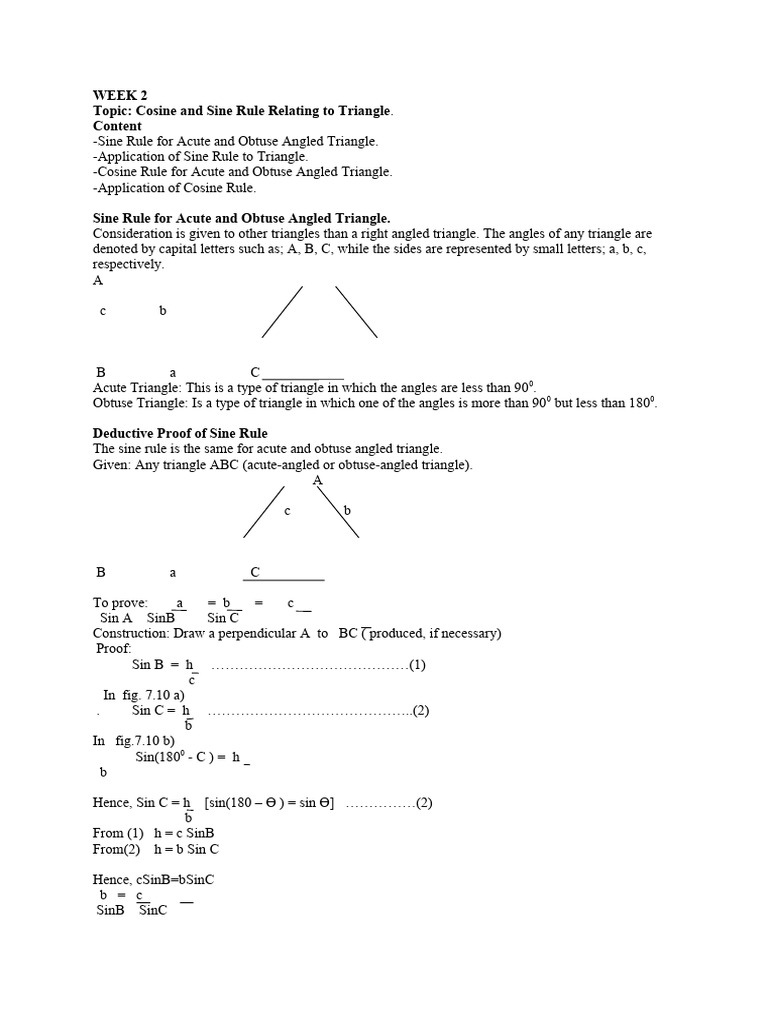 Sine and Cosine Rule | PDF | Triangle | Trigonometric Functions