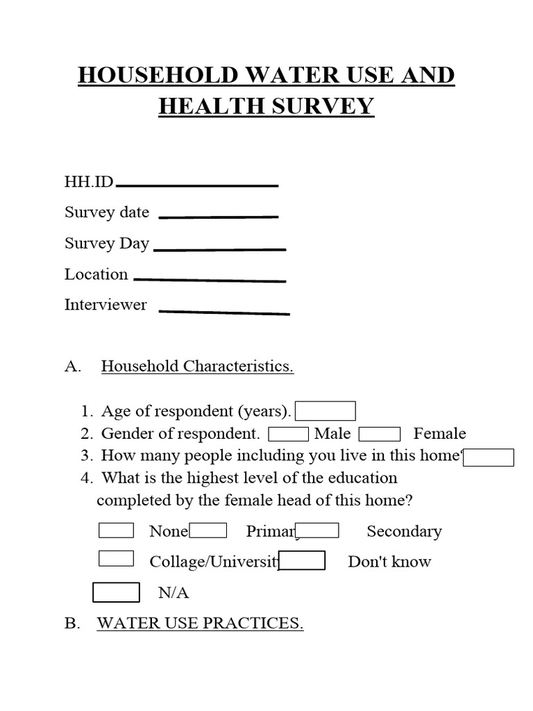 Household Water Use & Health Survey | PDF | Water | Drinking Water