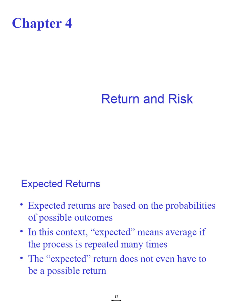 FM - Chapter 4, Return and Risk | PDF | Financial Risk | Capital Asset Pricing Model