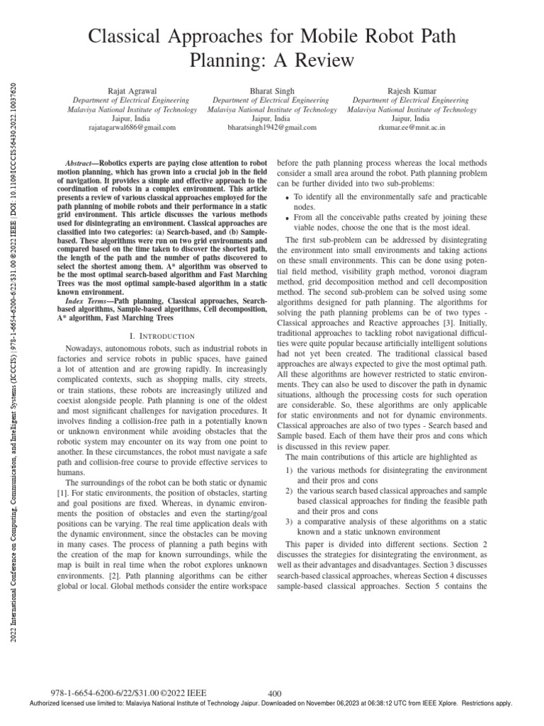 Classical Approaches For Mobile Robot Path Planning A Review | PDF | Discrete Mathematics ...