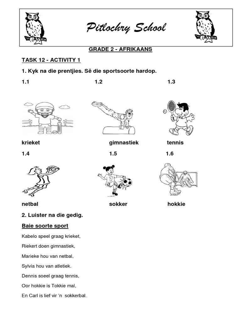 Grade 2 Afrikaans Task 12 | PDF