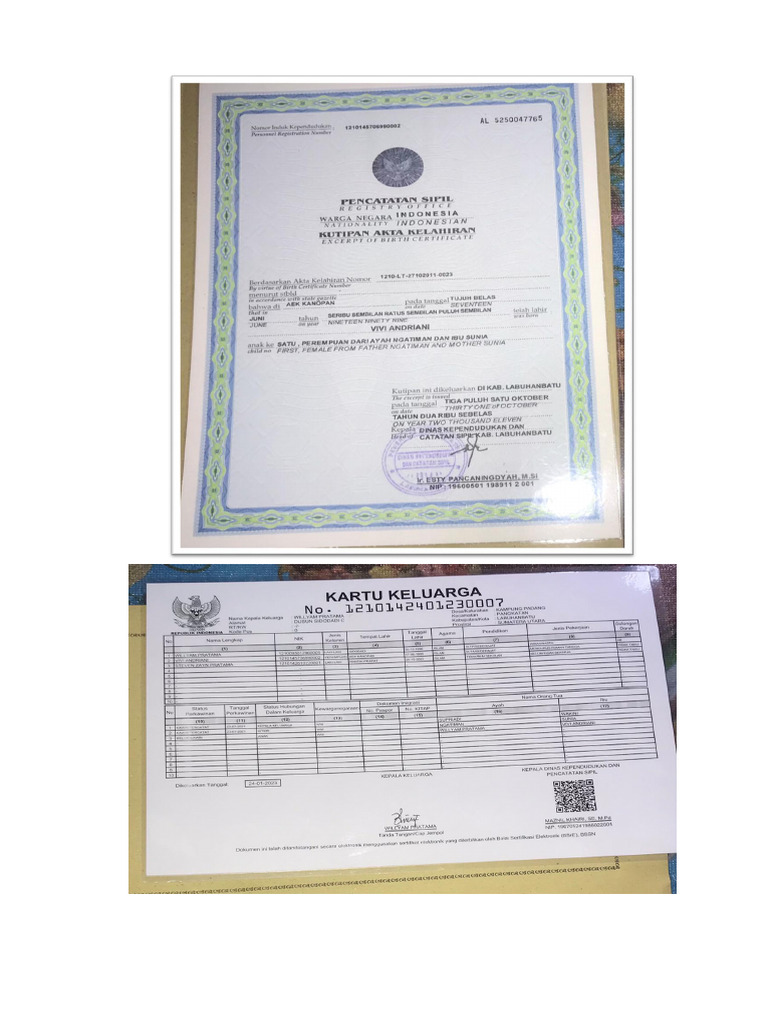 Akta Lahir Dan Kartu Keluarga | PDF