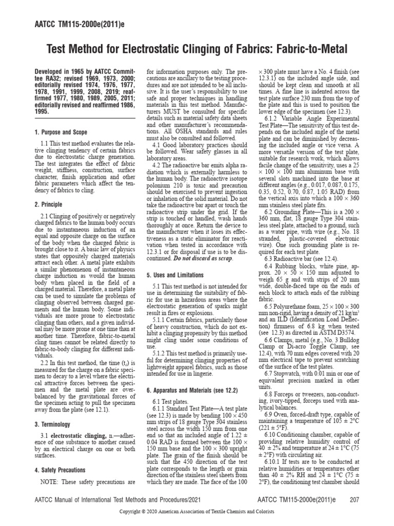 Aatcc 115 | PDF | Textiles | Rayon