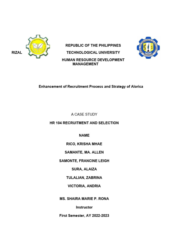 Group 6 CASE STUDY Enhancement of Recruitment Process and Strategy of ...