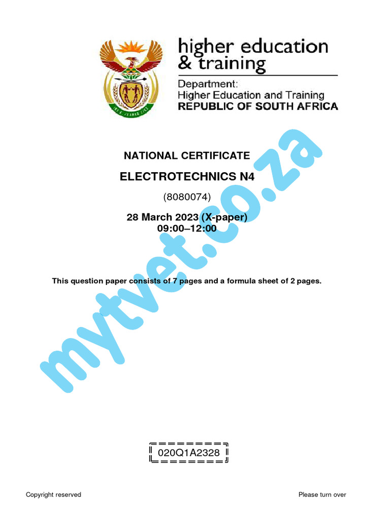 Electrotechnics N4 April 2023 Question Paper PDF | PDF | Transformer ...