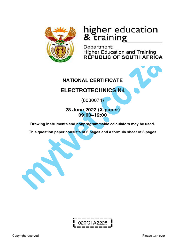 Electrotechnics N4 August 2022 Question Paper PDF | PDF | Electric ...