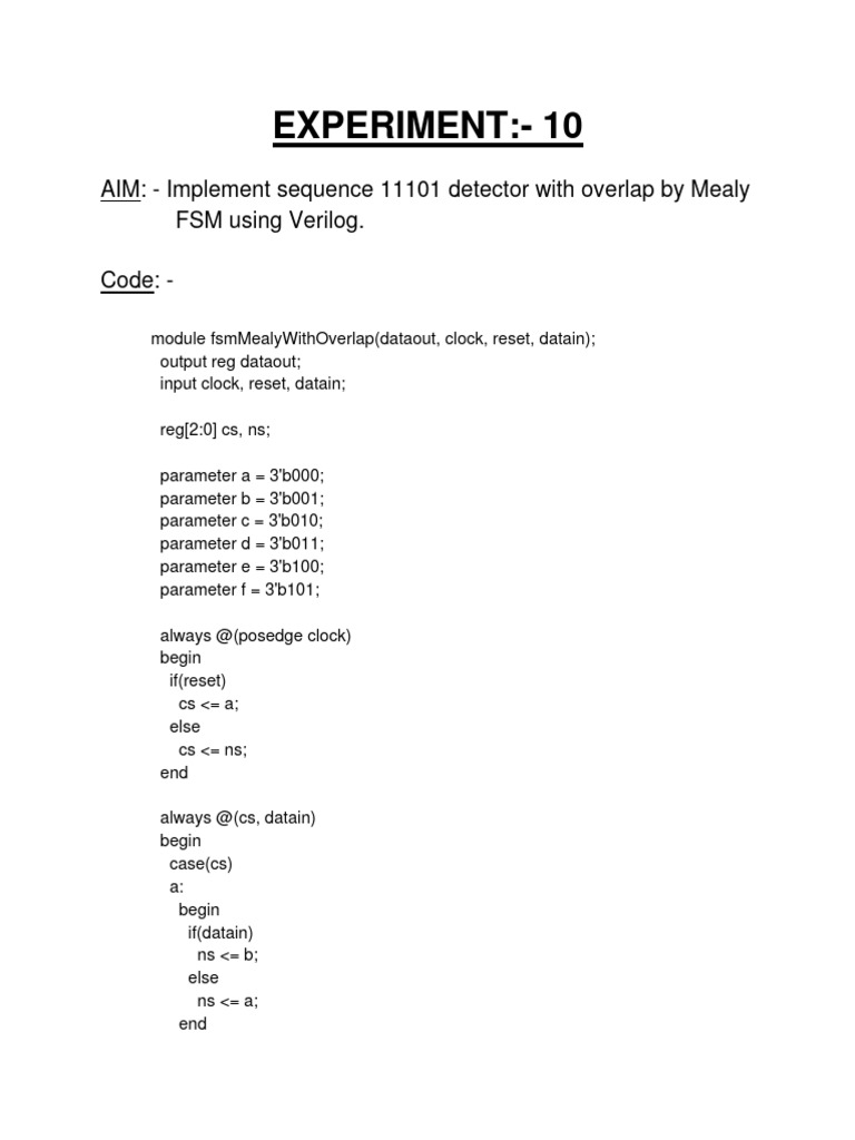 Mealy FSM for 11101 Sequence Detection | PDF