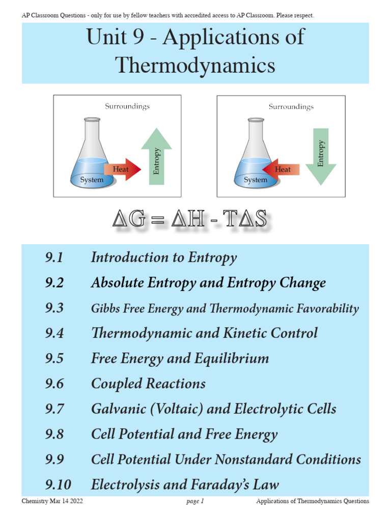 AP Chemistry Unit 9 Thermodynamics Review | PDF | Gibbs Free Energy ...