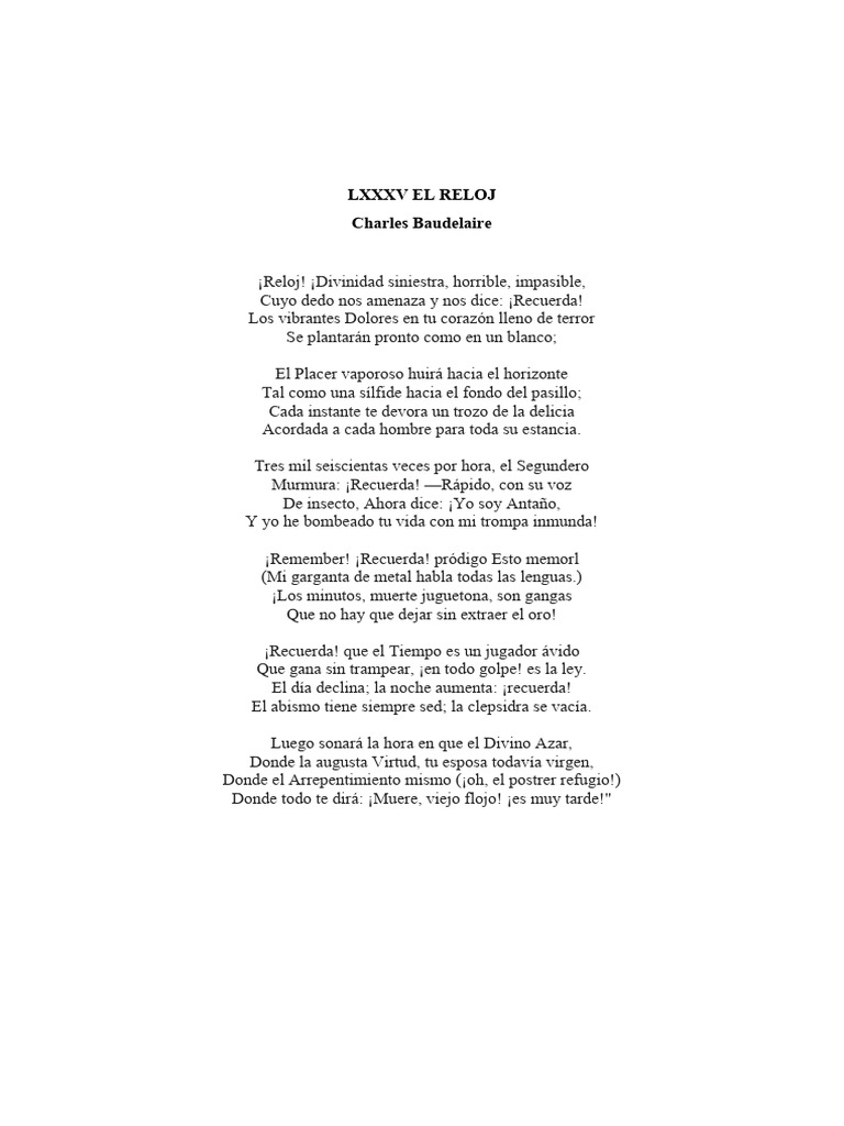 El Reloj: Poema de Baudelaire | PDF | Amor