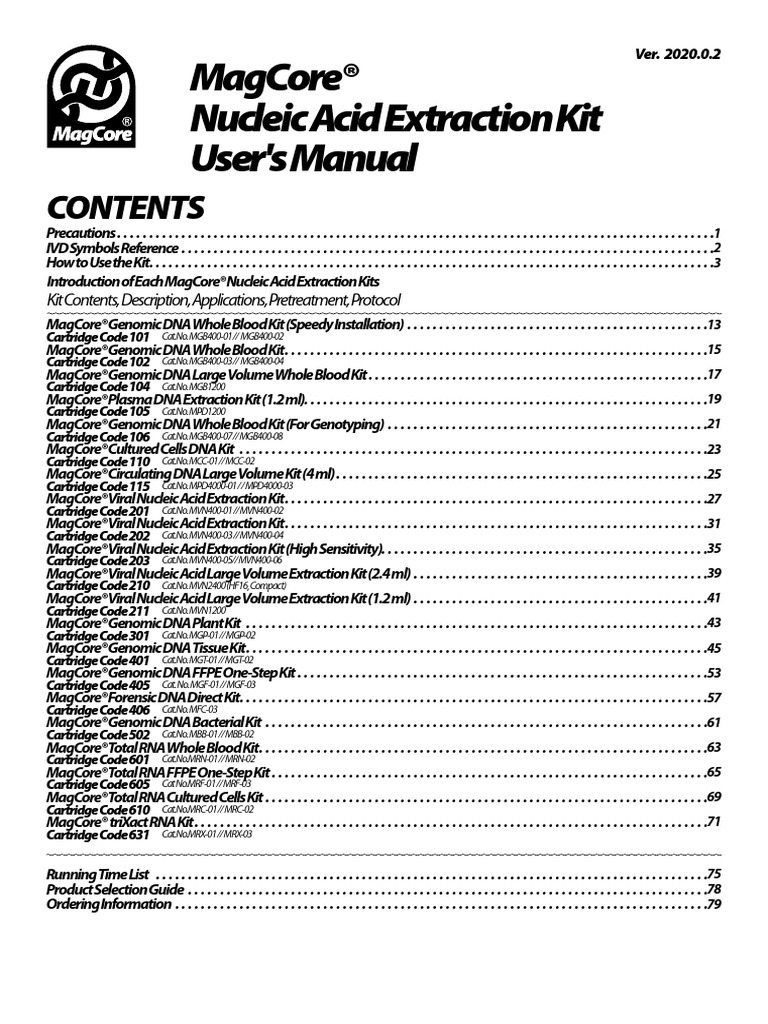 Magcore® Nucleic Acid Extraction Kit User'S Manual: Kit Contents ...