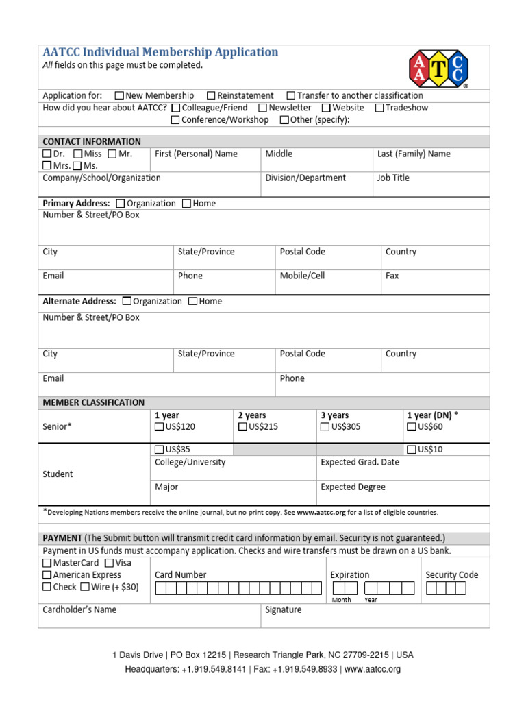 AATCC - Individual Membership Application | PDF | Payments | Banking ...