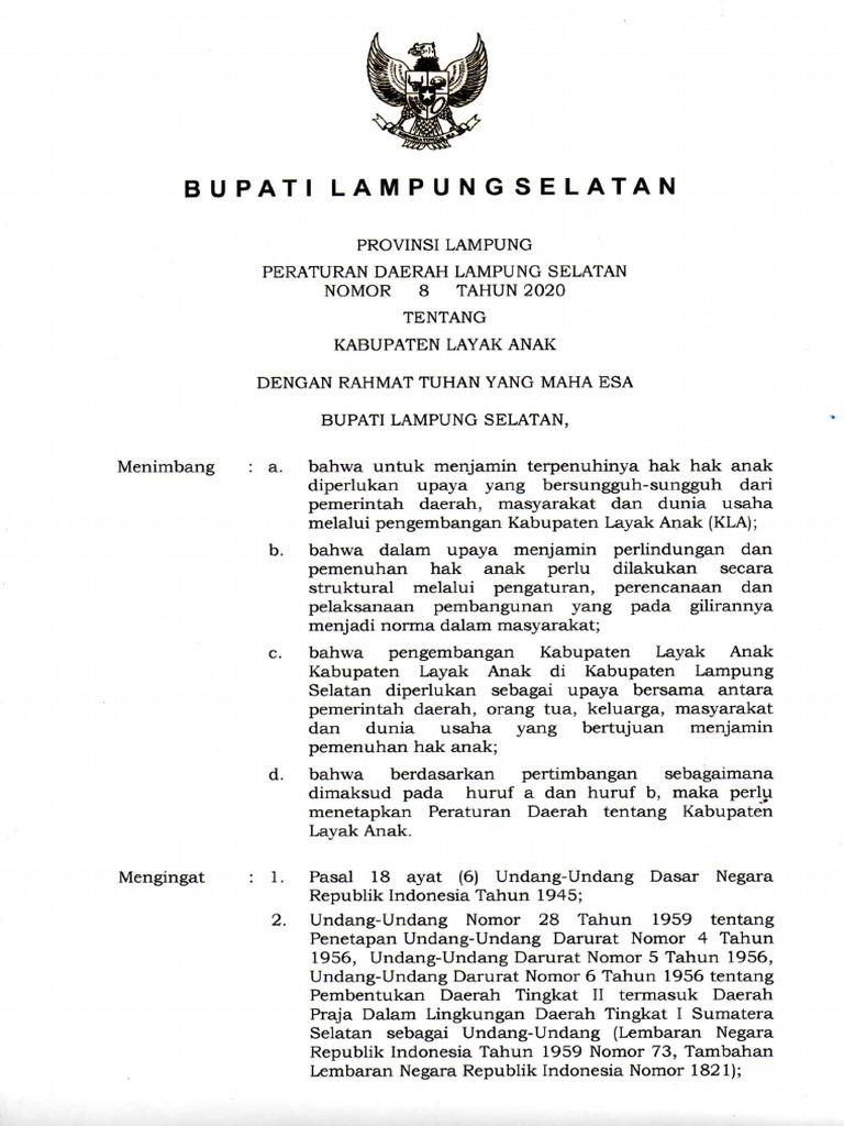 Perda No 8 THN 2020 Tentang KLA | PDF