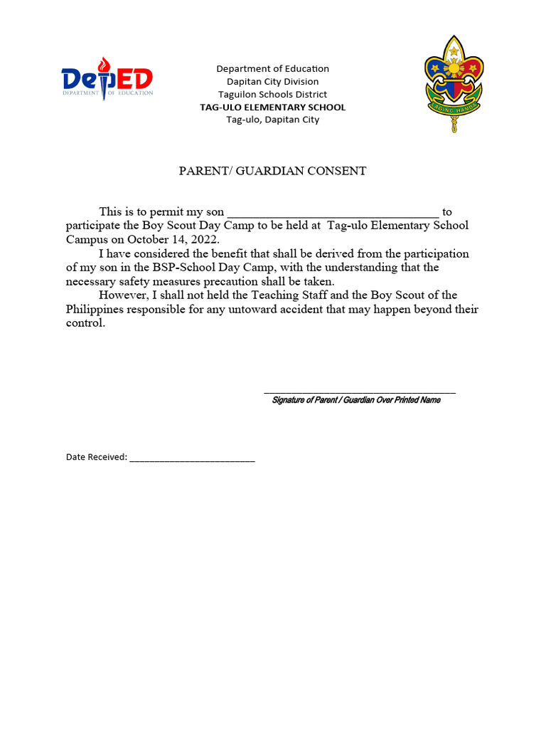 Boy Scout Day Camp Consent Form | PDF