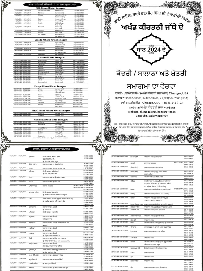 2024 Akhand Kirtan Samagam Schedule | PDF