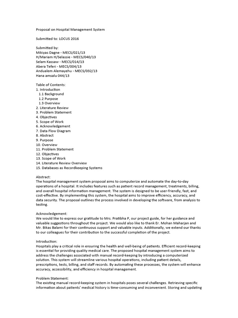 Hospital Management System Proposal | PDF | Records Management ...