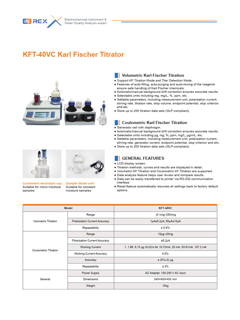 Brochure KFT-40VC Karl Fischer Titrator | PDF | Titration | Chemistry