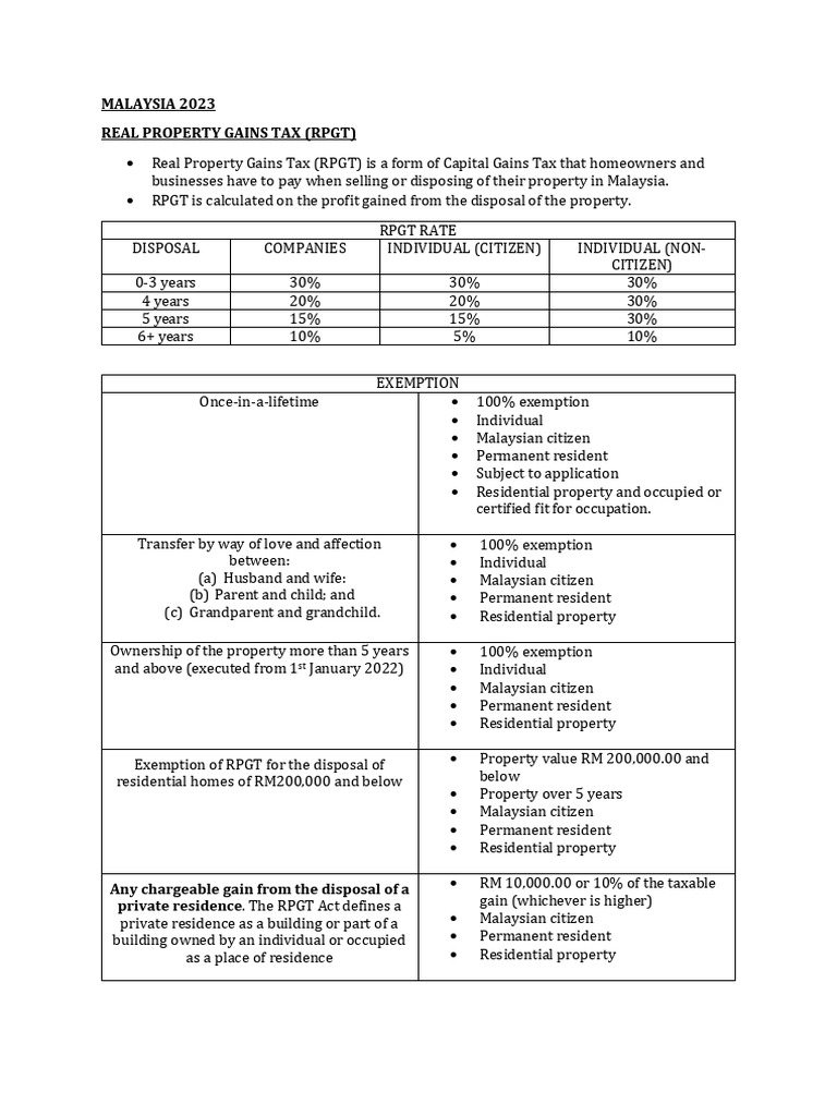 RPGT Notes | PDF | Capital Gains Tax | Money