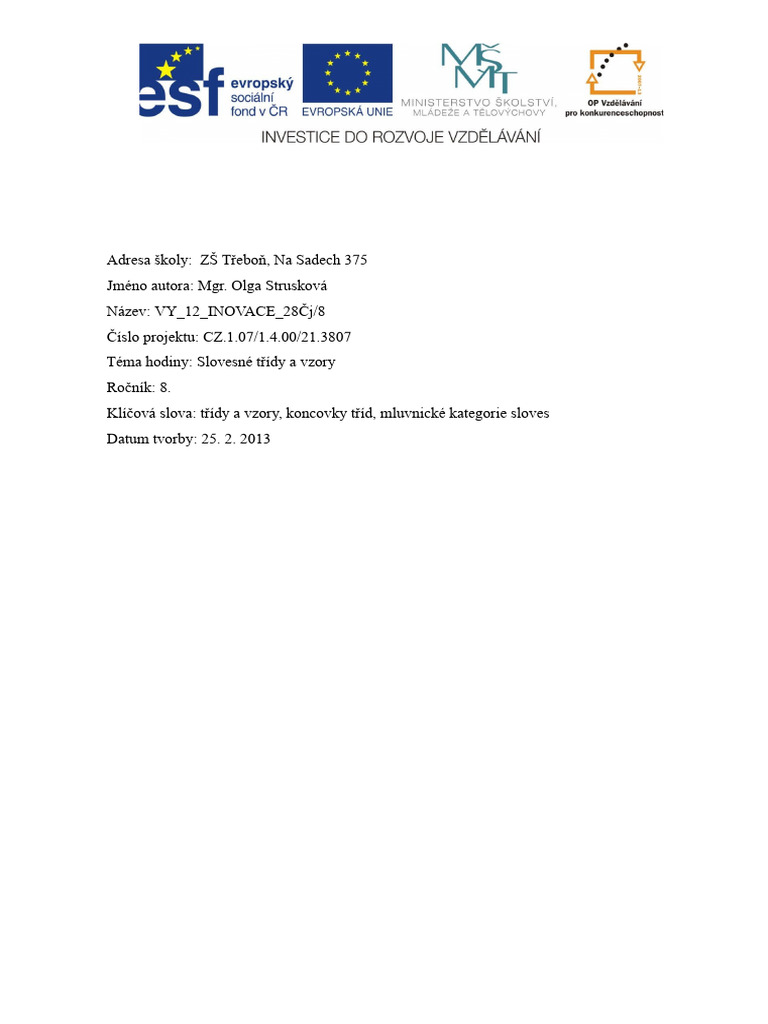 Slovesne Tridy A Vzory | PDF