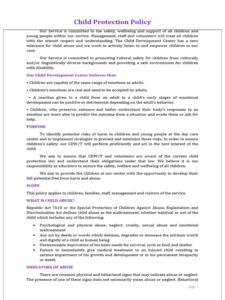 Child Protection Policy | PDF | Child Abuse | Domestic Violence