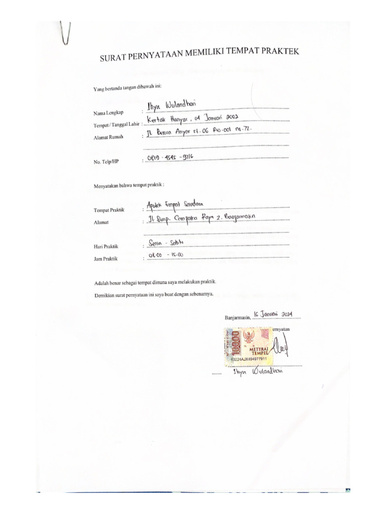 Surat Pernyataan Memiliki Tempat Praktek | PDF Surat Pernyataan Memiliki Tempat Praktek | PDF