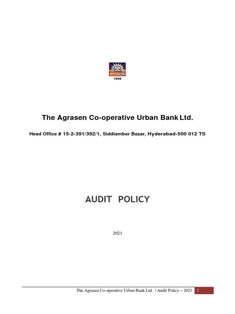 AGCUB - Audit Policy-2021 | PDF | Audit | Banks