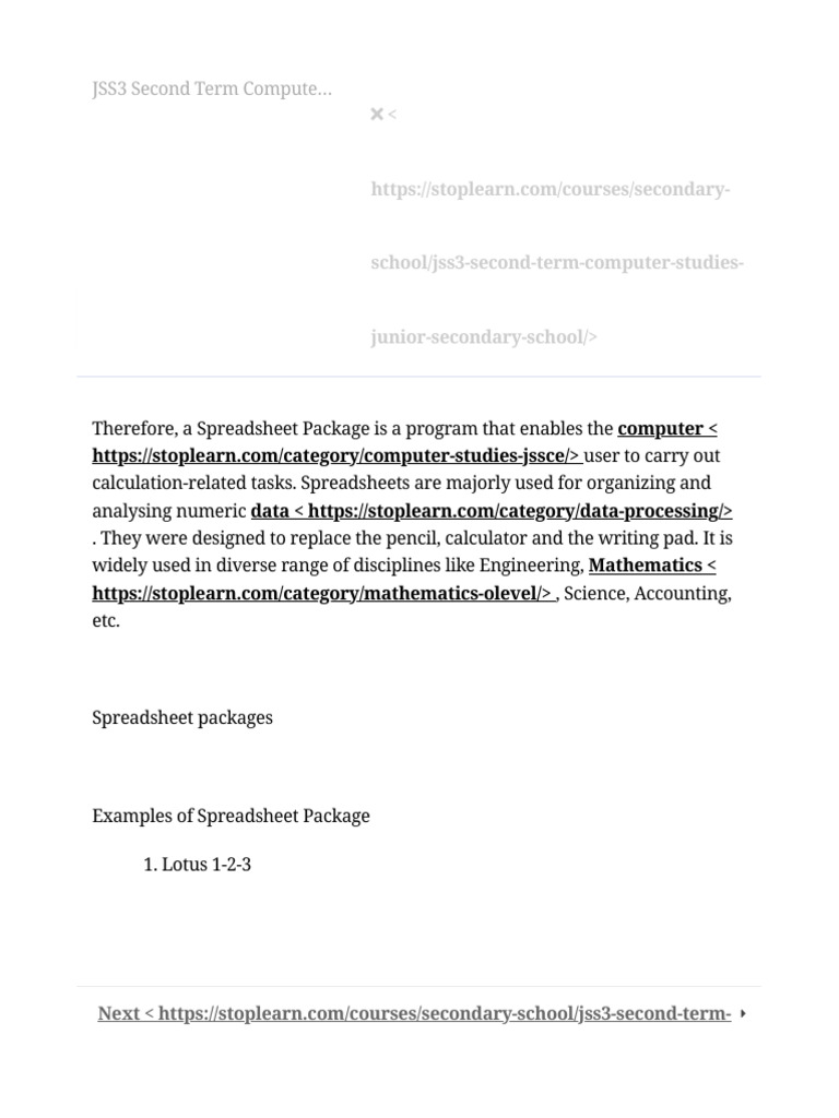 JSS3 Second Term Computer Studies Junior Secondary School Spre | PDF | Computers