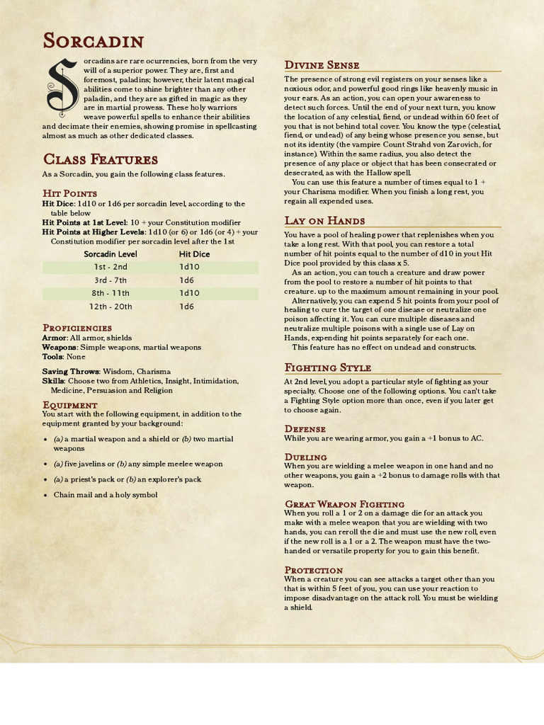 Sorcadin Class Overview for D&D 5E | PDF | Fantasy Role Playing Games ...