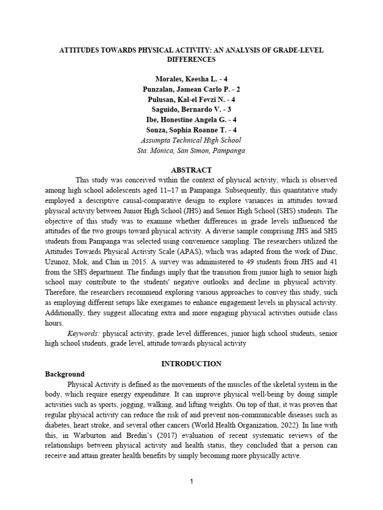 Attitudes Towards Physical Activity: An Analysis of Grade Level ...