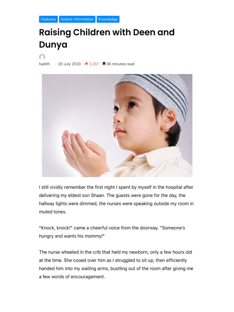 Raising Children With Deen and Dunya - Hadith of | PDF | Muhammad | Prayer