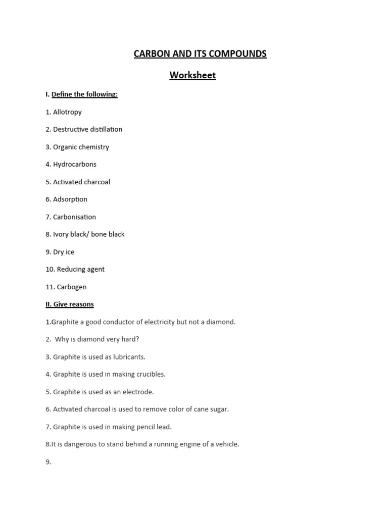Carbon Compounds Worksheet with Answers | PDF | Carbon | Carbon Dioxide