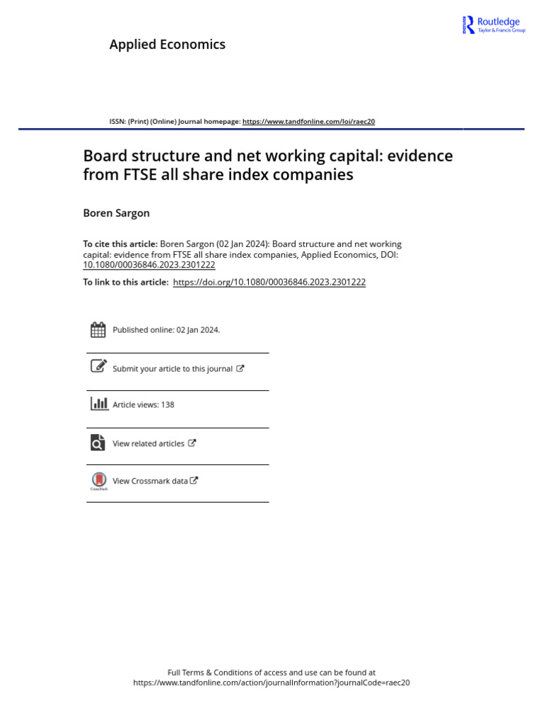 Board Structure and Net Working Capital: Evidence From FTSE All Share Index Companies | PDF ...
