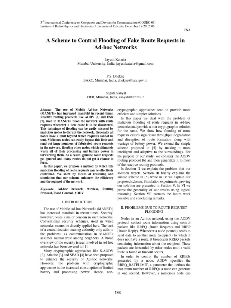 A Scheme To Control Flooding Of Fake Rou Pdf Wireless Ad Hoc Network Computer Network 5943